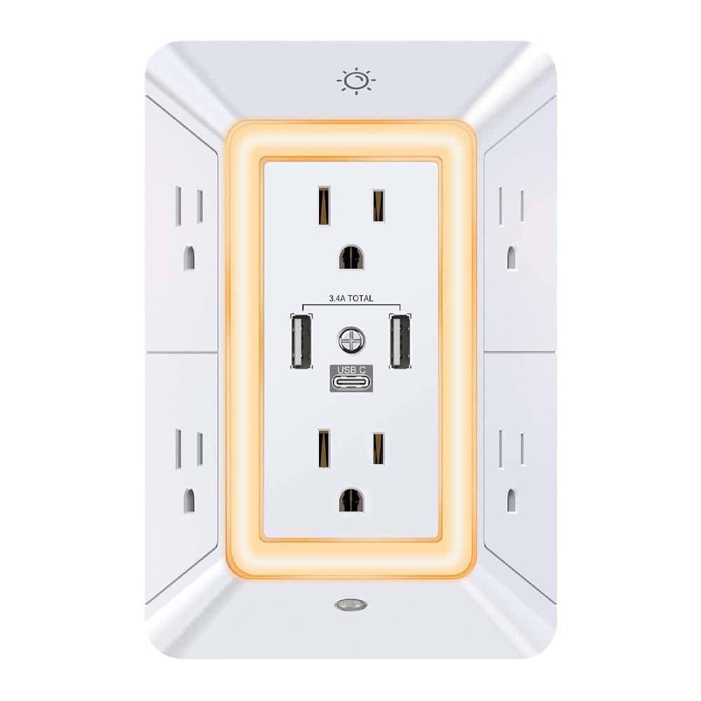 Yichuhaoxi 6-Outlet Extender with 3 USB-A Ports 1 USB-C Port Surge ...