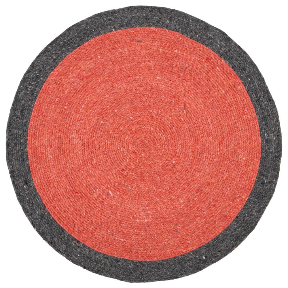 SAFAVIEH Braided Red Black Doormat 3 ft. x 3 ft. Abstract Border Round ...