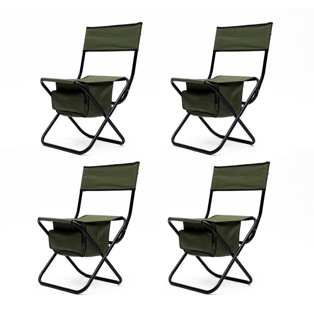 Angel Sar 4-Piece Green Metal Outdoor Folding Lawn Chair with Storage ...