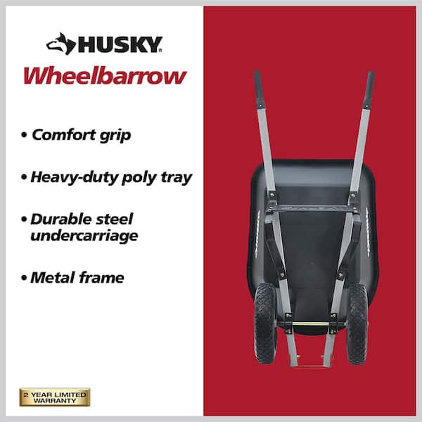 Husky 6 cu. ft. Dual-Wheel, Poly Wheelbarrow with 8 in. Flat-Free Tires ...