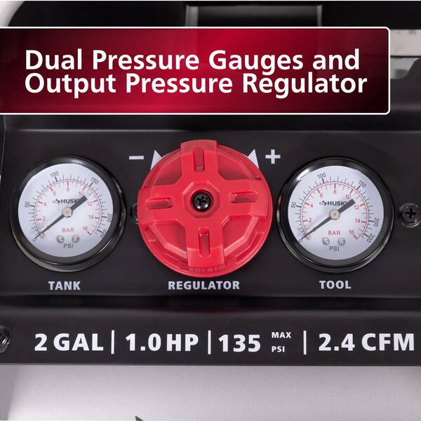 Husky 2 Gal. 135 PSI Portable Electric Oil-Free Quiet Jobsite Air ...