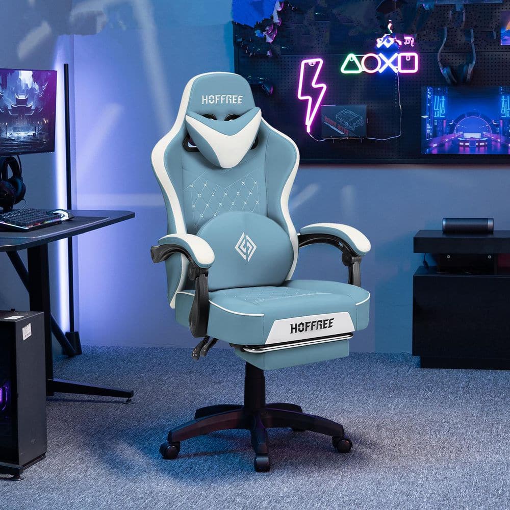 Hoffree Faux Leather Bluetooth Speakers Ergonomic Gaming Chair in Stone ...