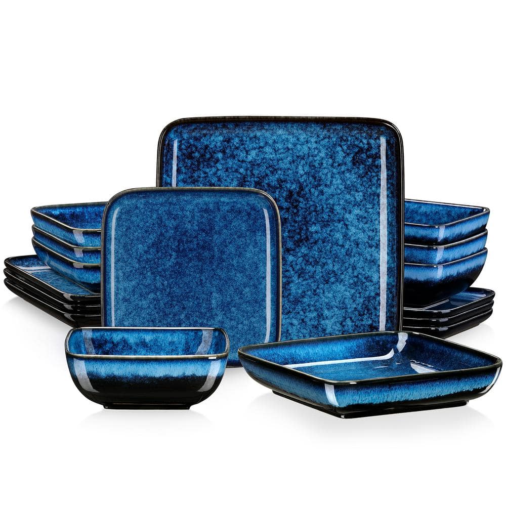 MALACASA Stern 16-Piece Dark Blue Stoneware Dinnerware Set (Service for ...