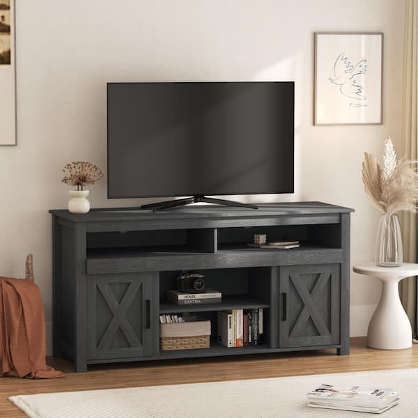 Uixe Contemporary Gray Wash Rectangular Media Console TV Uixe Contemporary Gray Wash Rectangular Media Console TV