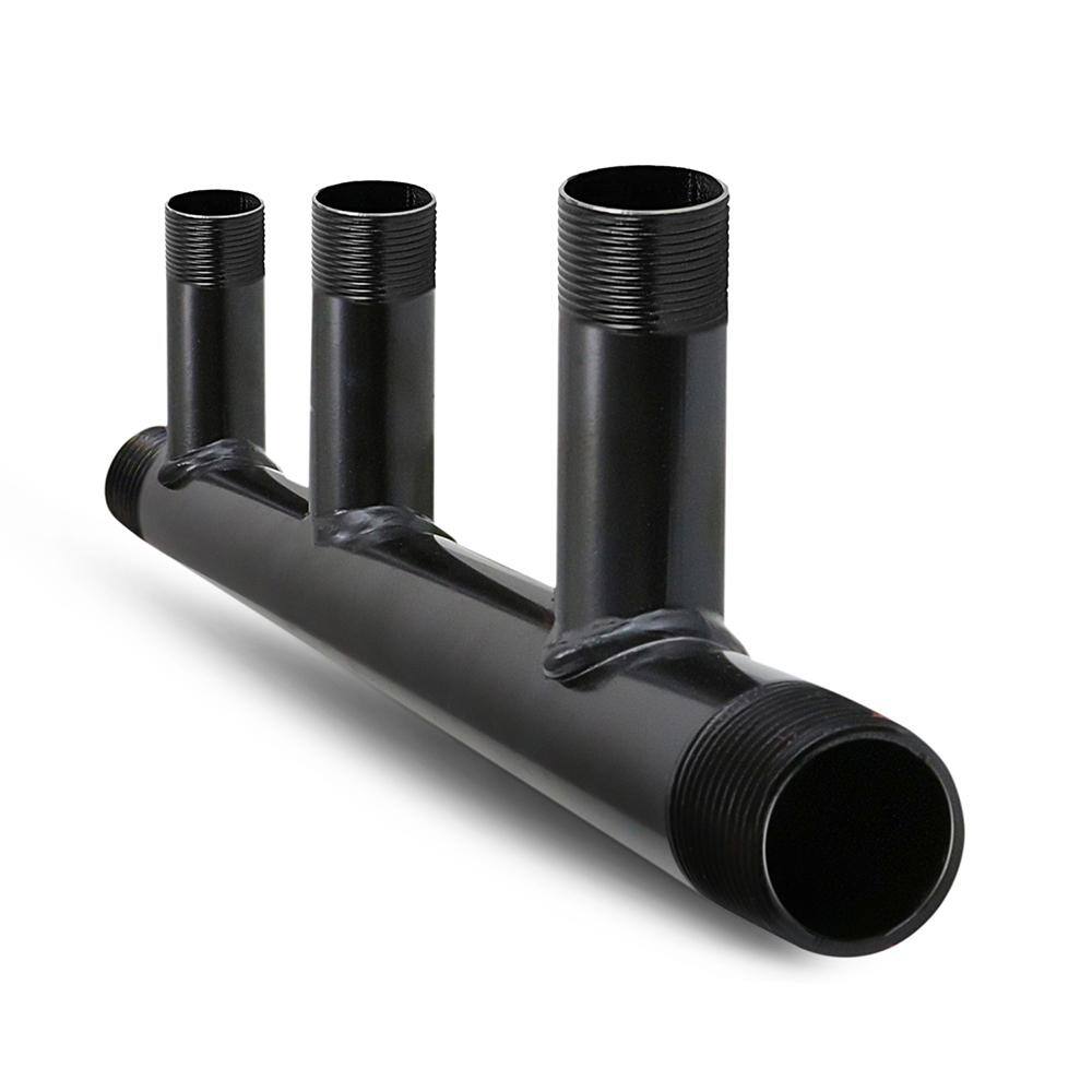 PLUMBFLEX Black Steel Manifold for Boiler Room Heating, 1 in. Base 3 ...