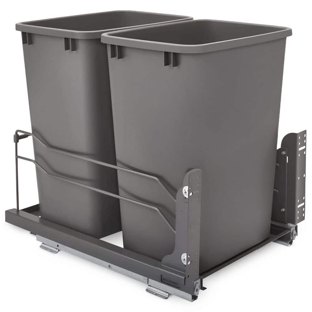 Rev-A-Shelf Gray Double Pull Out Trash Can 35 qt. with Soft-Close 53WC ...