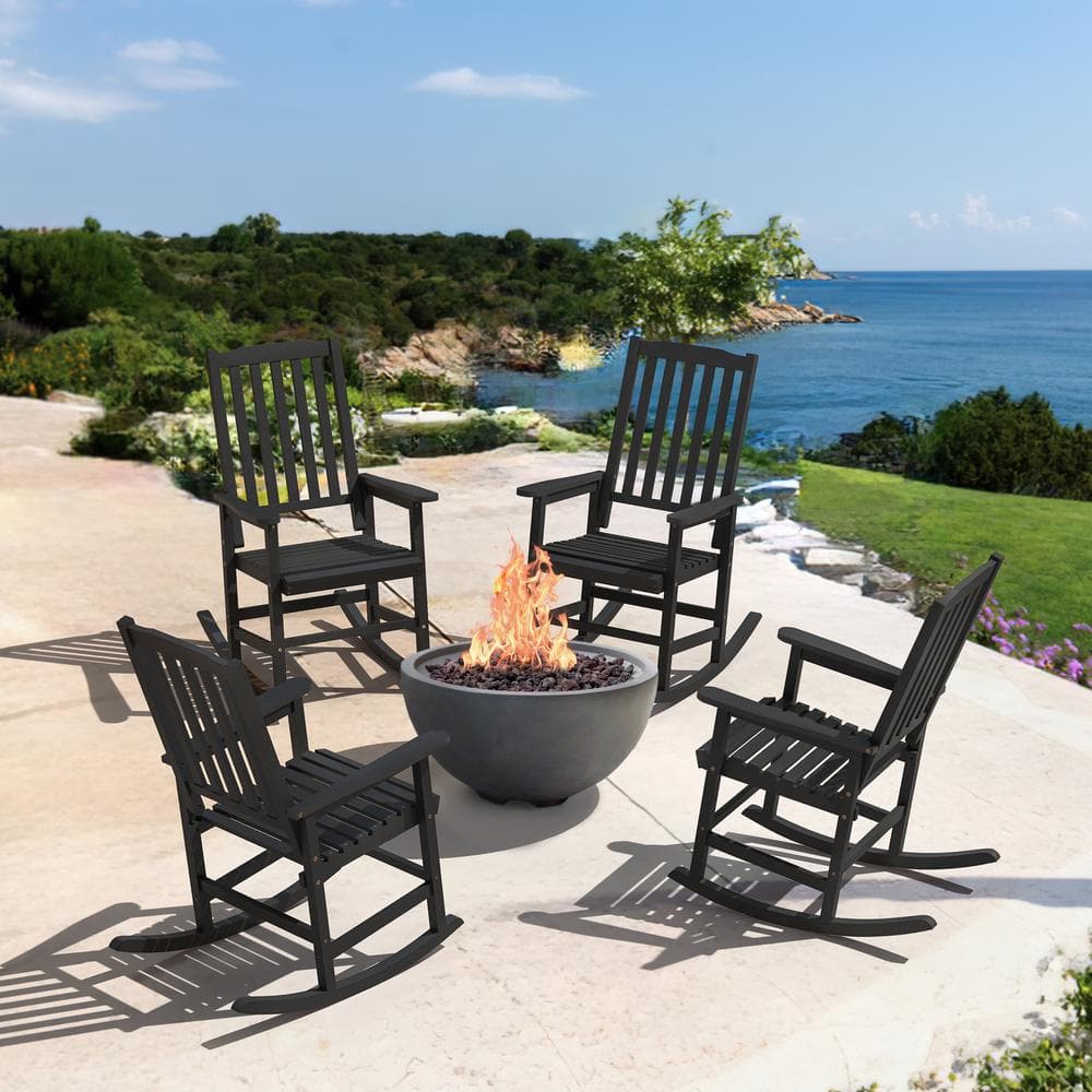 LUE BONA Orson Black Acacia Wood Classic Adirondack Weather-Resistant ...