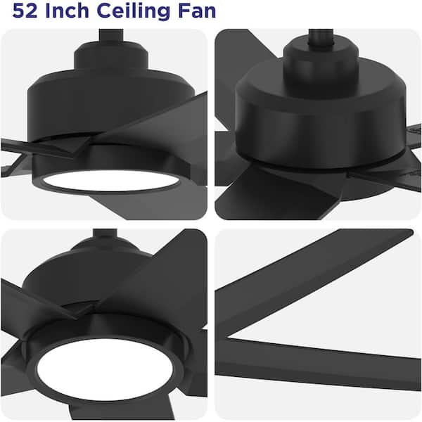 QRMOK W5 52 in. LED Indoor Black Ceiling Fan with Light and QRMOK W5 52 in. LED Indoor Black Ceiling Fan with Light and