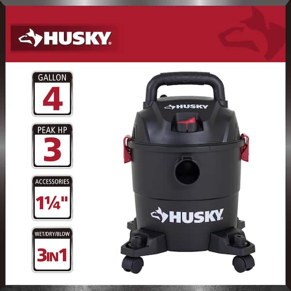 Husky 4 Gallon 3.0 Peak HP Wet Dry Vac Shop Vacuum with Locking Hose ...