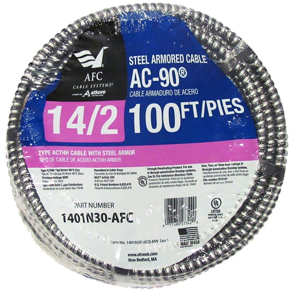 AFC Cable Systems 14/2 x 100 ft. BX/AC-90 Armored Electrical Cable ...