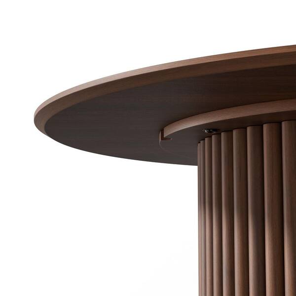 Lirago Round Oak Wood 60 in. Column Base Kitchen Table Dining Table ...