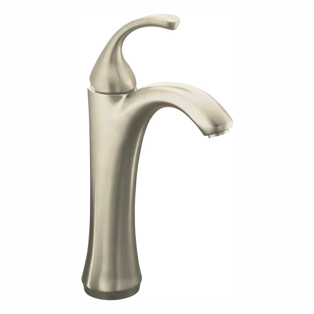 KOHLER Forte Single Hole Single Handle Mid-Arc Bathroom Faucet in Vibrant Brushed Nickel K ...