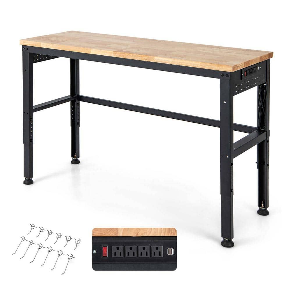 Costway 53 in. W x 18 in. D Adjustable Height Workbench with Power ...