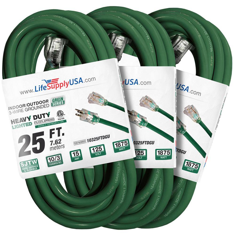 LifeSupplyUSA 25 ft. 10 Gauge/3 Conductors SJTW Indoor/Outdoor ...