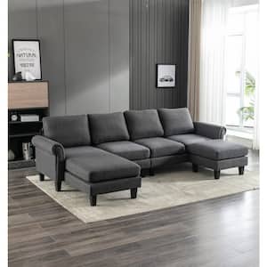 Modern 108.66 in. W Rolled Arm 2-Piece Velvet L Shaped 4-Seat Sectional ...