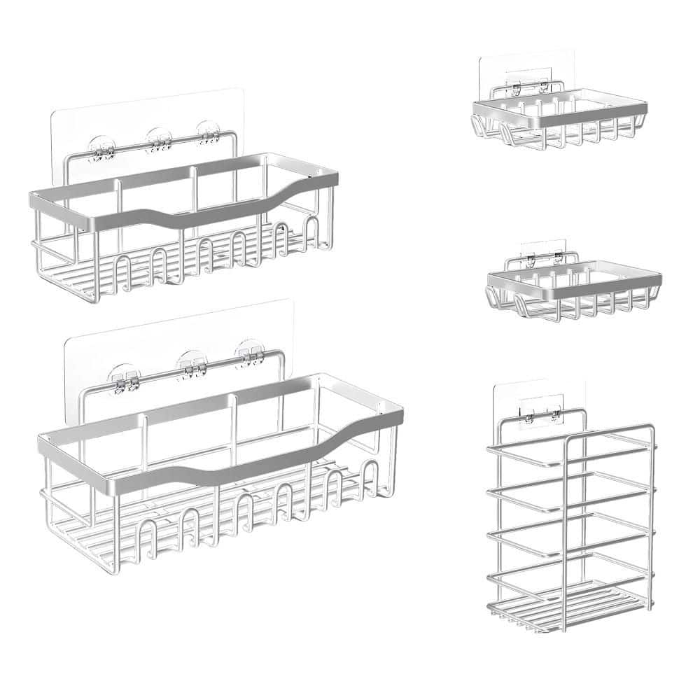 Fab Glass and Mirror 5-Pack Chrome Shower Caddy - Wall-Mounted Shower ...