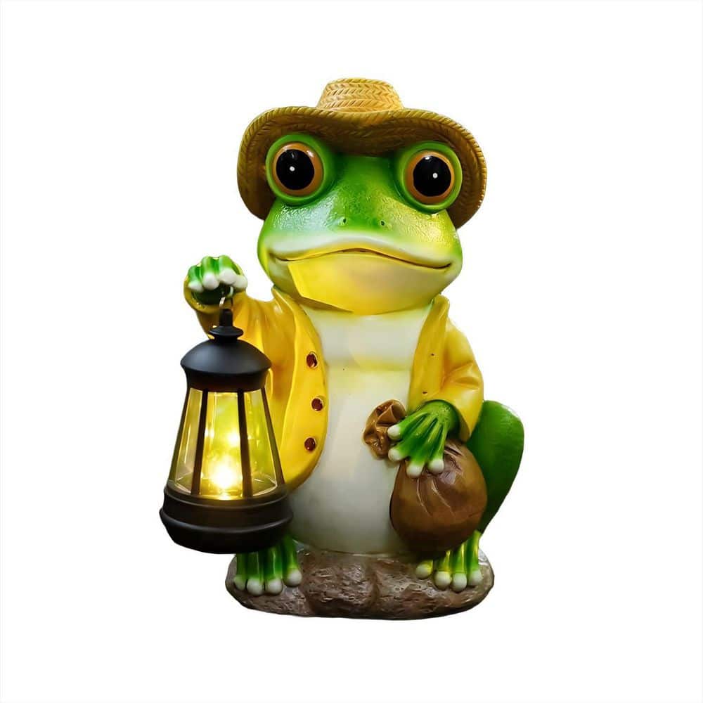 Solar Garden Outdoor Frog Statue 10 in. Tall-with Handheld Lanterns ...