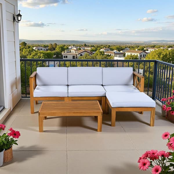5-Piece Wood Outdoor Sectional Set Modular Patio Sofa Seating Set with ...
