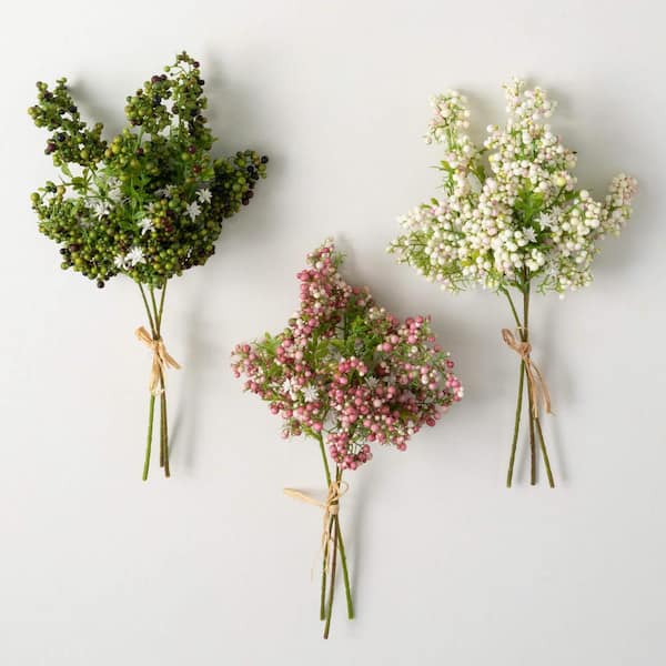 SULLIVANS 15 .75 in. Artificial Mini Berry Bloom Bush Set of 3 28177BH ...
