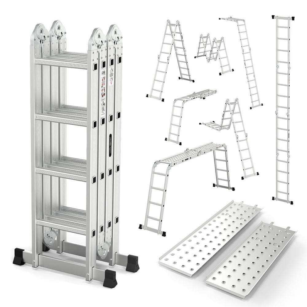 Angel Sar 15.5 ft. Reach 330 lb. Aluminium 7-in-1 Folding Ladder, Heavy ...