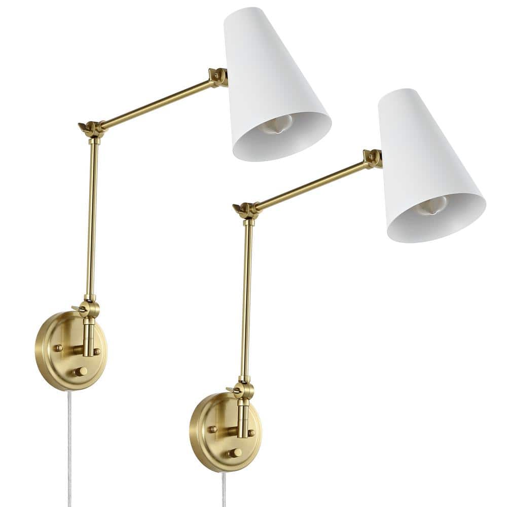 WINGBO Gold and White Swing Arm Wall Lamp, Modern Adjustable Wall ...
