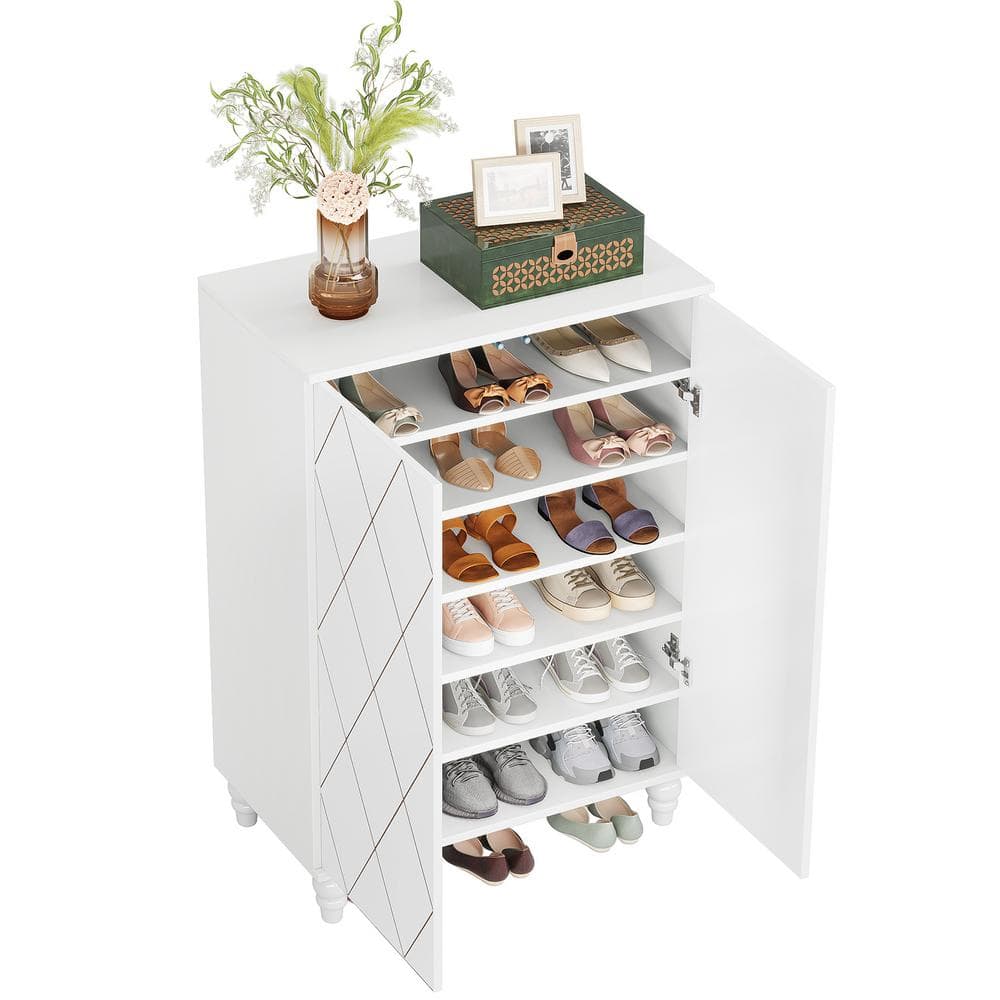 BYBLIGHT Lauren White Wood Shoe Storage Cabinet with Adjustable Shelves ...