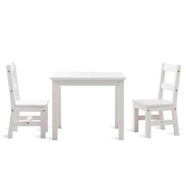 LUE BONA 3-Pieces White Rectangular Wood Top Kids Table and Chair Set ...