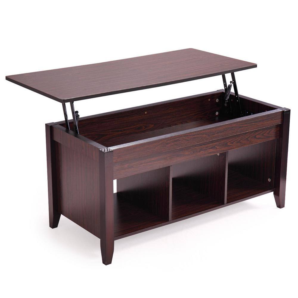Tatahance 41.15 in. Dark Brown Coffee Rectangle Wood Coffee Table with ...