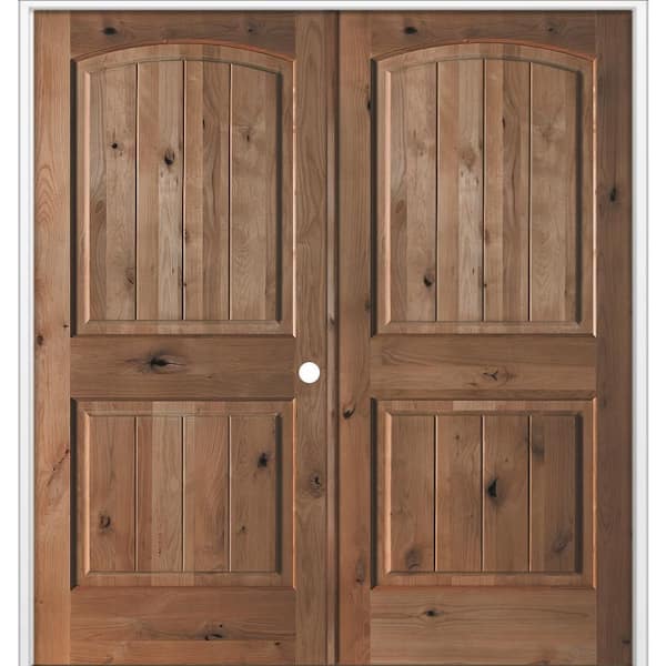 Krosswood Doors 72 in. x 80 in. Rustic Knotty Alder 2-Panel Arch Top VG ...