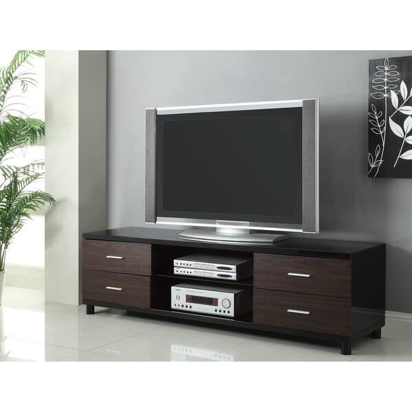 Benjara 70.75 in. Black and Brown GLASS TV Stand Fits TVs up to 65 in ...