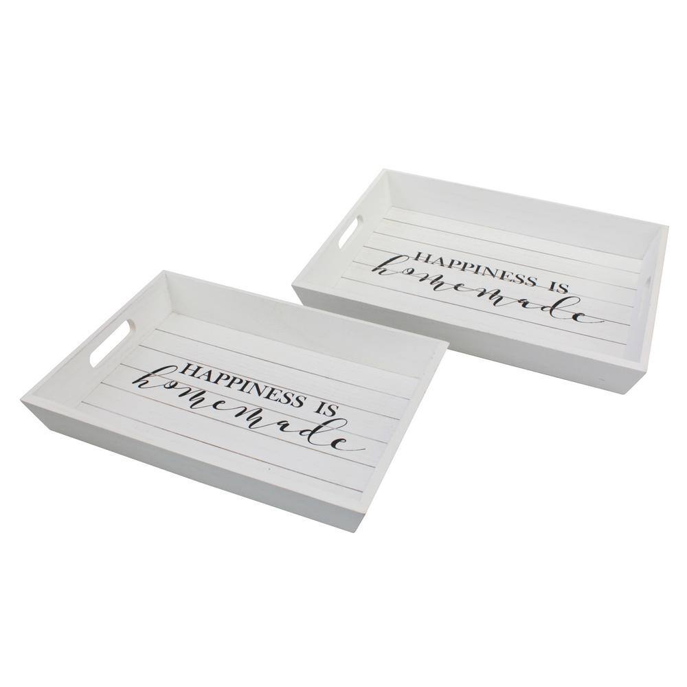 Stonebriar Collection White Wooden Trays (Set of 2) SB-6234S2 - The ...
