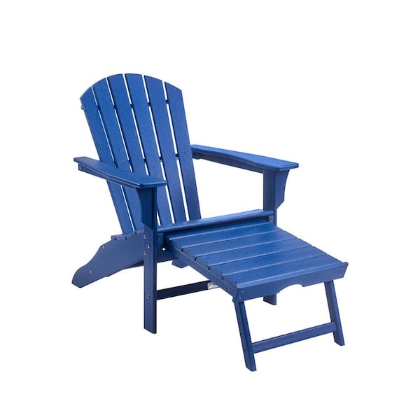 Classic Navy Blue Outdoor Plastic Adirondack Chair with Footrest ...