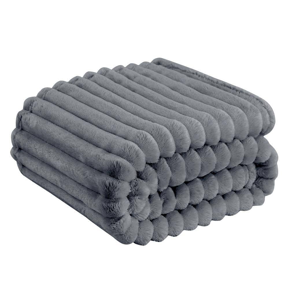 JML Lightweight Ribbed Cord Grey Flannel Fleece 71 in. x 79 in. Blanket ...
