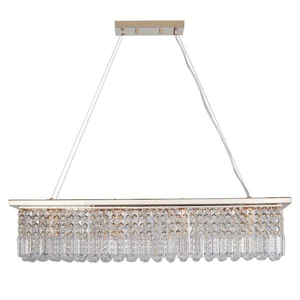 Lasaideal Crysia 39 in. 8-Light Gold Linear Rectangular Crystal ...