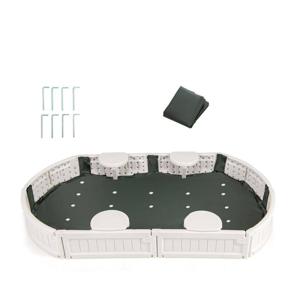 Costway 3.45 ft. W x 6 ft. L Wood Sandbox with Built-in Corner Seat ...