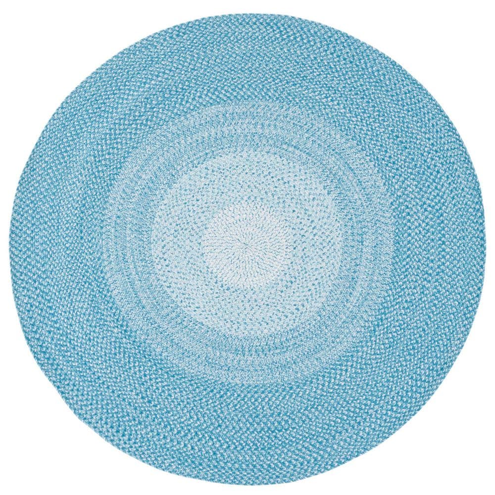 SAFAVIEH Braided Aqua 6 ft. x 6 ft. Machine Washable Ombre Border Round ...