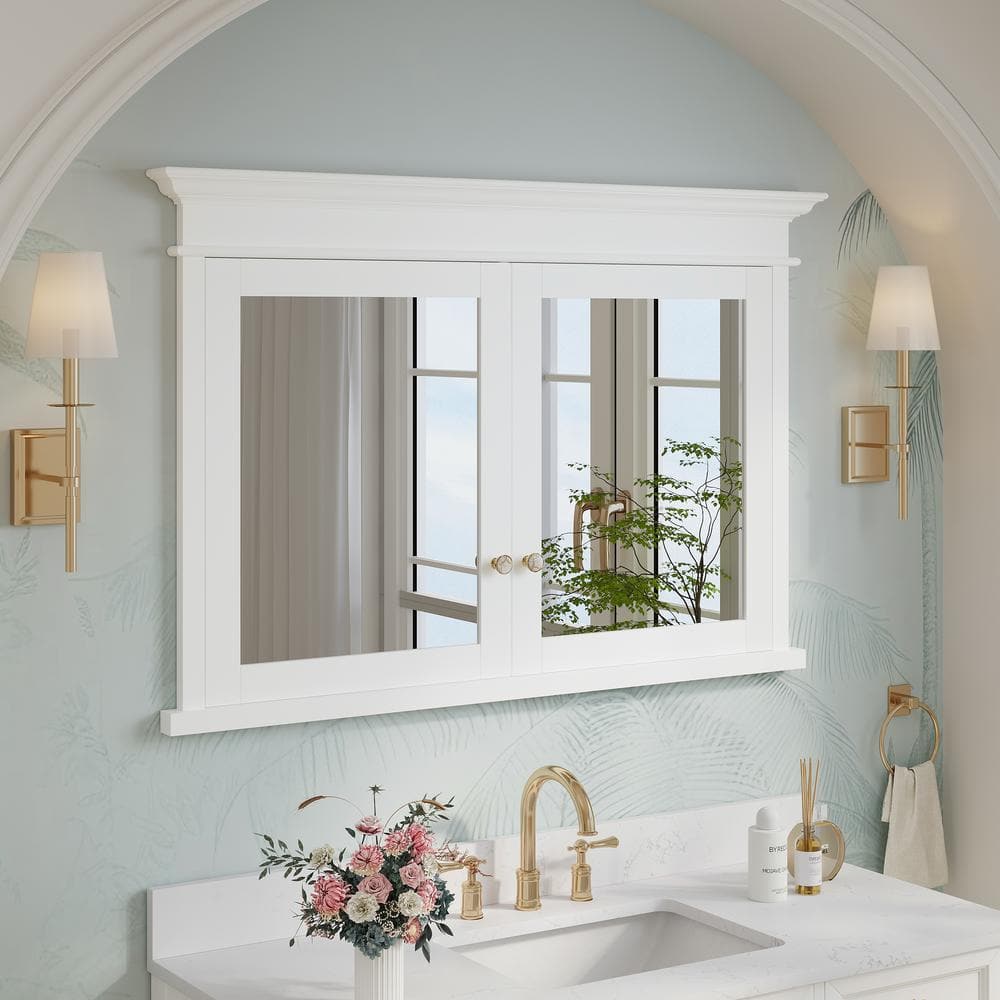 FORCLOVER 48 in. W x 32 in. H Rectangular Recessed Solid Wood Medicine ...