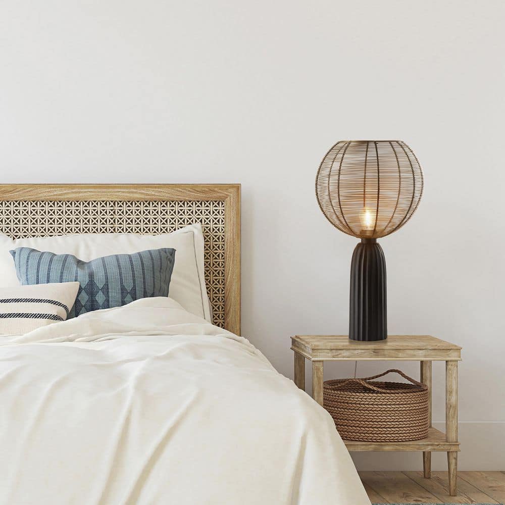 River of Goods Camren 18.5 in. Black Pillar Table Lamp with Woven Brass ...