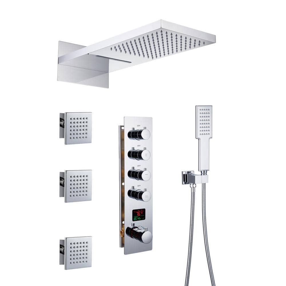 Luxury Temperature Display 4-Spray Patterns Thermostatic 22 in. Wall ...