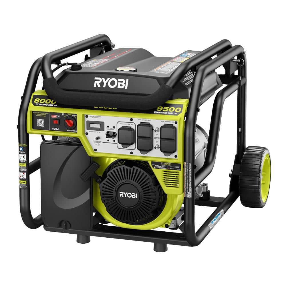 RYOBI 9500-Watt Recoil Start Gasoline Powered Portable Generator with ...