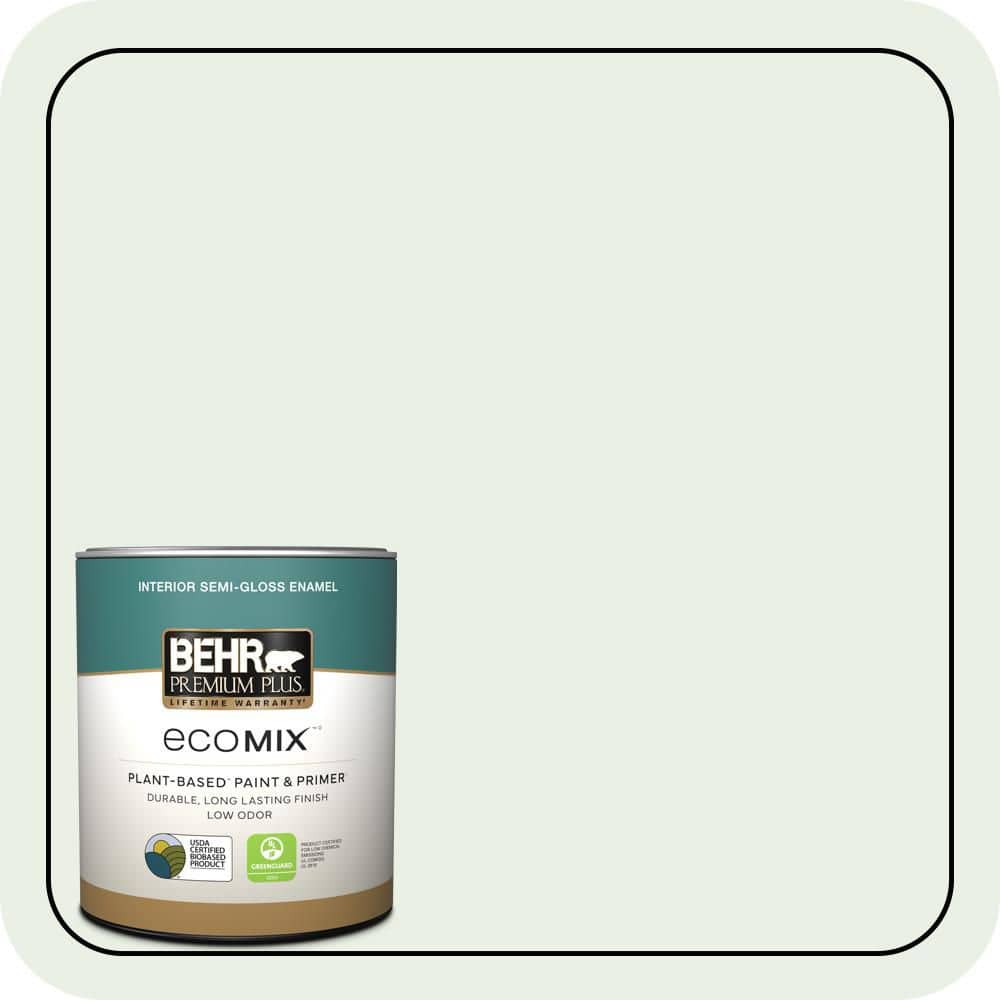 BEHR PREMIUM PLUS 1 qt. #440C-1 Cool White Semi-Gloss Enamel EcoMix ...