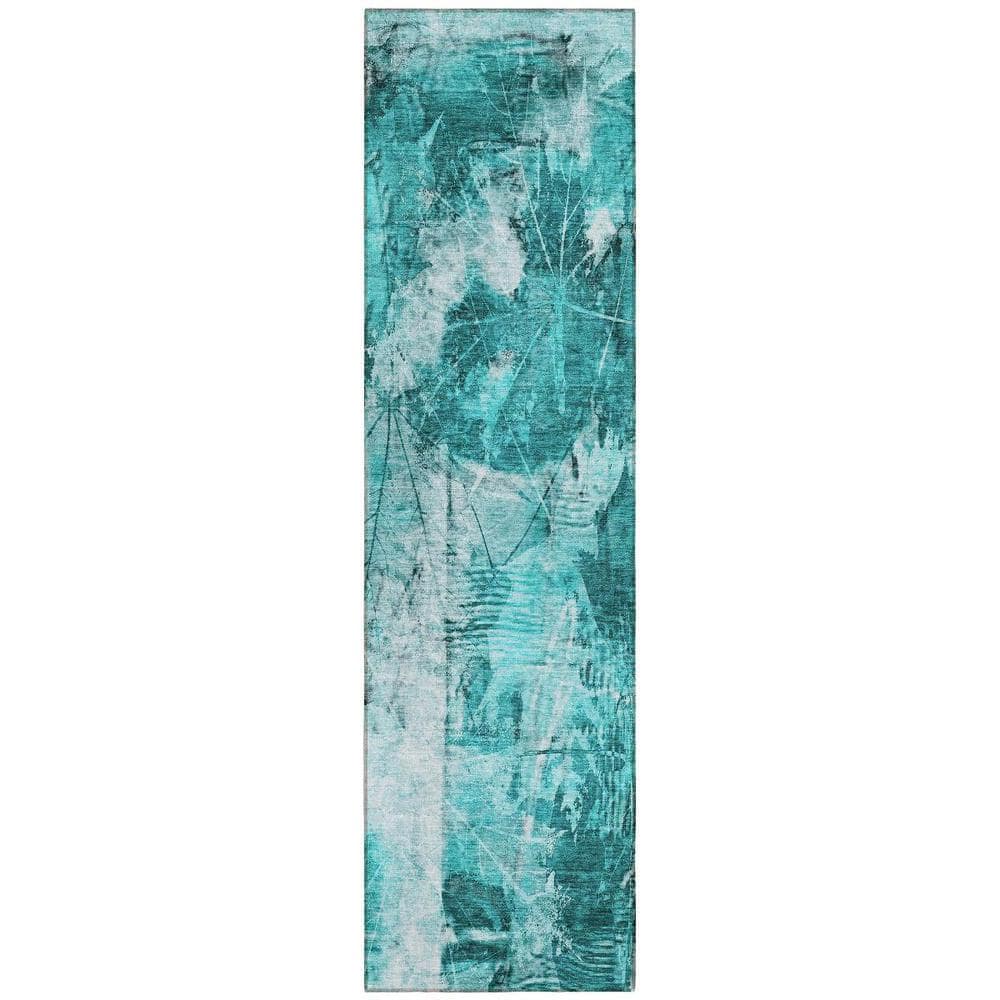 HomeRoots Teal 2 ft. x 8 ft. Woven Floral Runner Indoor/Outdoor Area ...