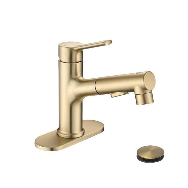 Satico 6.69 in. H Single Handle Single Hole Bathroom Faucet with Pull ...