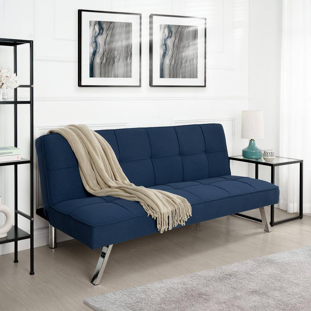 MAYKOOSH Navy Blue Modern Futon Sofa Bed - Convertible Futon with Linen ...