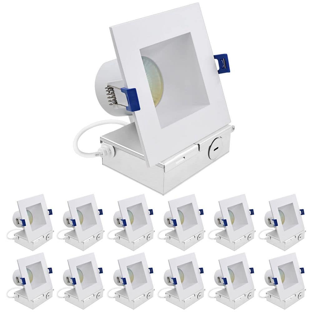 LUXRITE 4 in.Square Integrated LED Recessed Light J-Box 12W 5CCT 1060LM ...