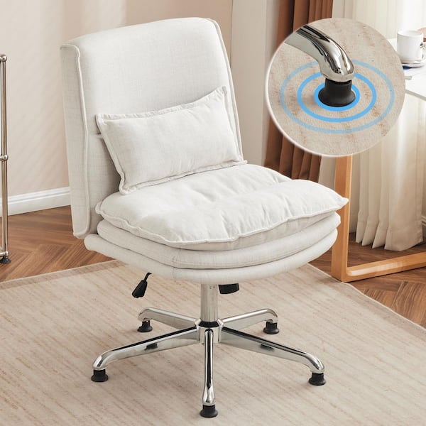 Winado Cotton and Linen Fabric Swivel Task Chair in White with Armless ...