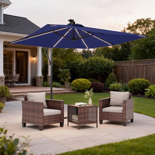 JOYESERY 8.2 ft. Solar Patio Umbrella with 8-LED Strips, Secure Lock ...