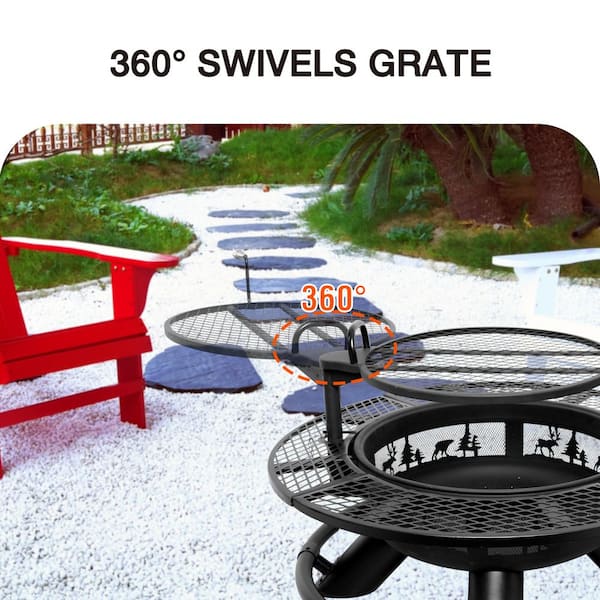 Heavy Duty Steel Fire Pit 47 Inch Large Outdoor Fire Pit With BBQ Grill ...