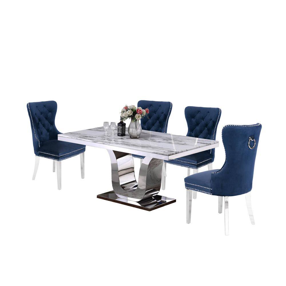 Best Quality Furniture Ada 5-Piece White Marble Top Stainless Steel ...