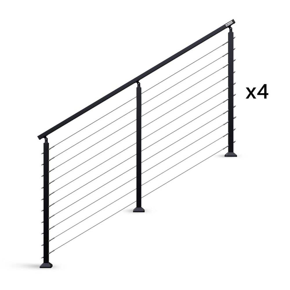 ALEKO 4-Pack Black Steel Stair Cable Railing Kit- 6 ft. x 3.5 ft ...